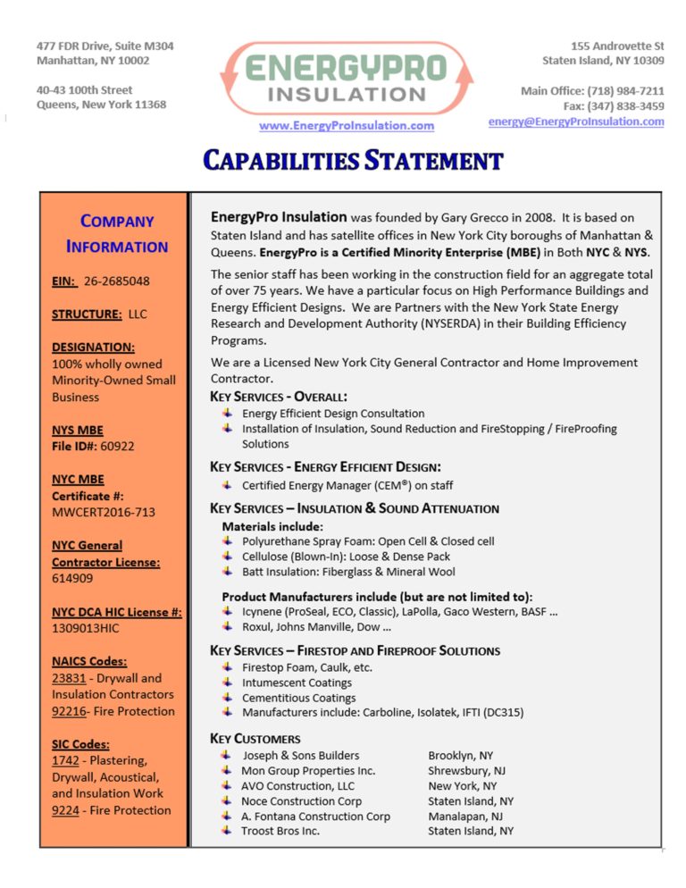 Capabilities Statement - EnergyPro Insulation